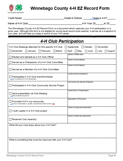 4-H Record Books – Extension Winnebago County